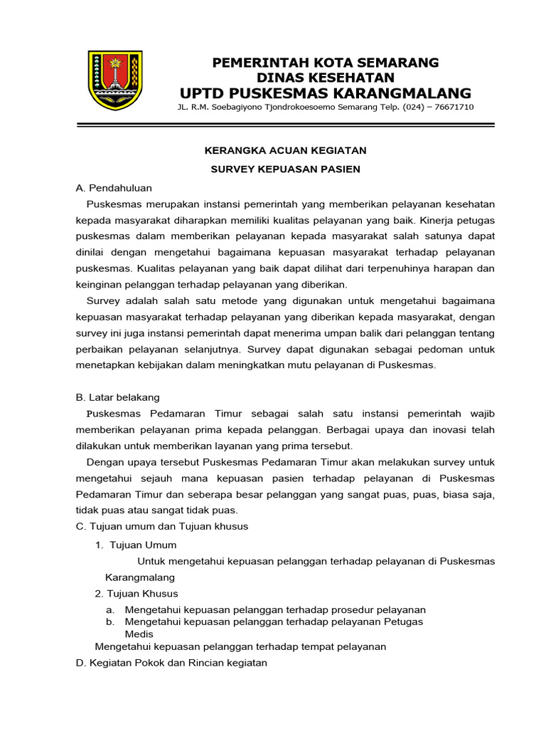 Form KAK Kepuasan Pasien | PDF | Karier & Perkembangan | Bisnis