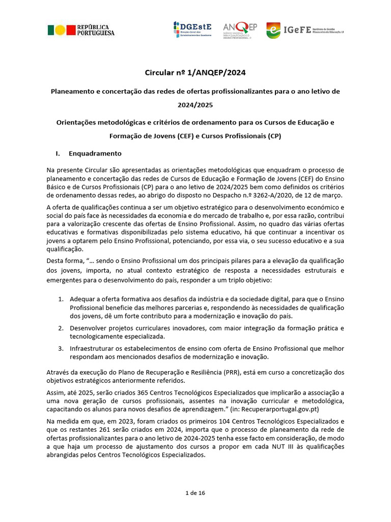 Circular N.º 1 ANQEP 2024 | PDF | Desenvolvimento profissional