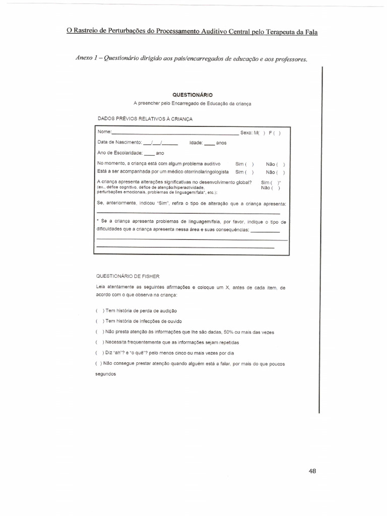 FISHER Questionário e Prova de Rastreio | PDF