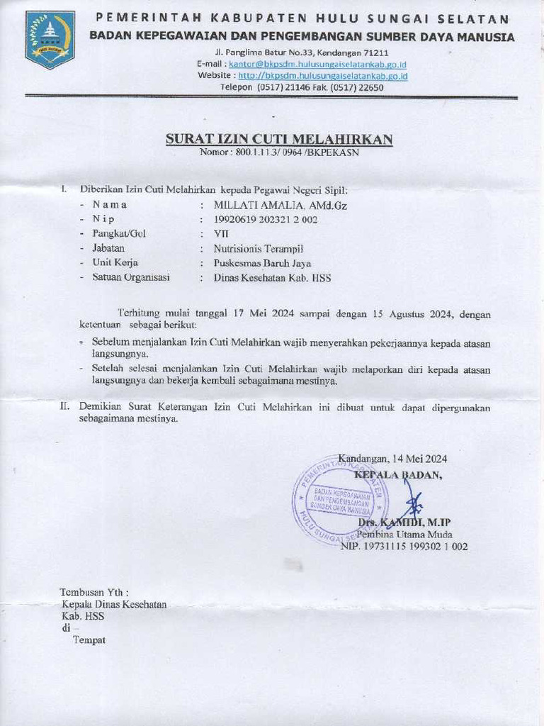 Surat Izin Cuti Melahirkan | PDF