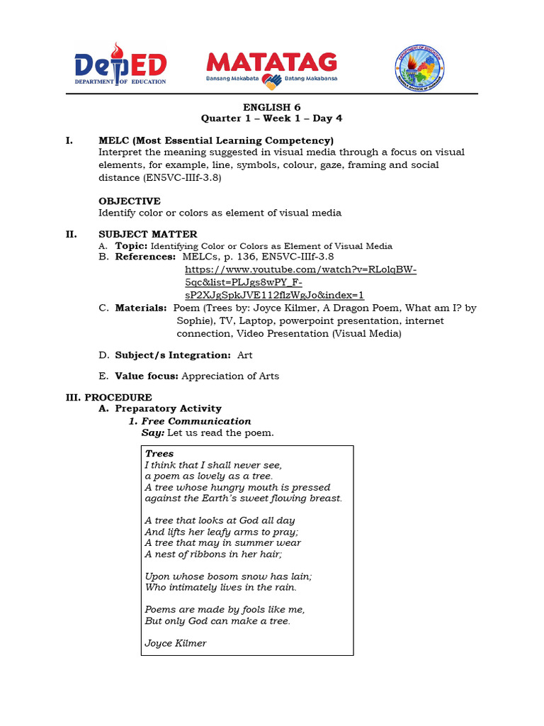 English6 Q1 W1 D4 IDENTIFY COLOR AS ELEMENT OF VISUAL MEDIA | PDF | Color