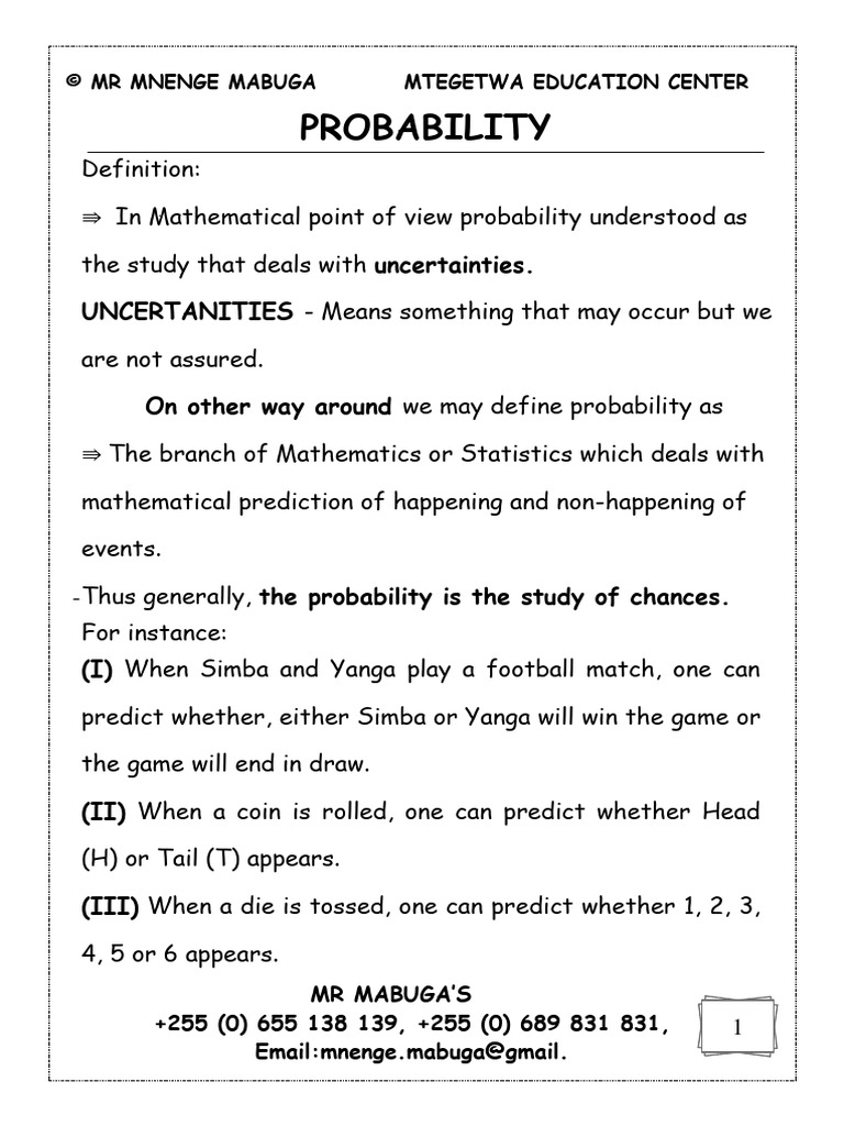 Probability Notes Part 1 | PDF | Probability | Mathematics