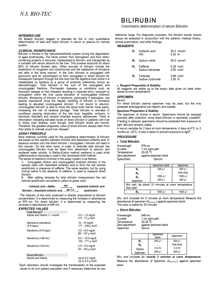 Bilirubin Package Insert | PDF | Medical Specialties