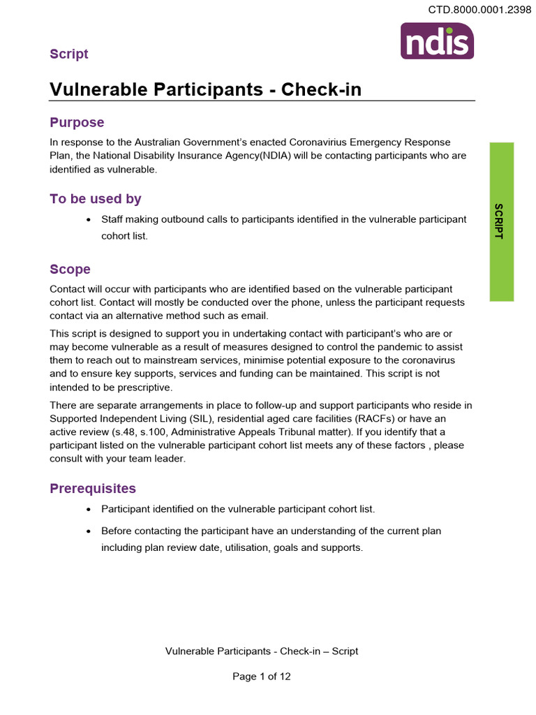 Vulnerable Participant Check Off List | PDF | Career & Growth | Finance ...