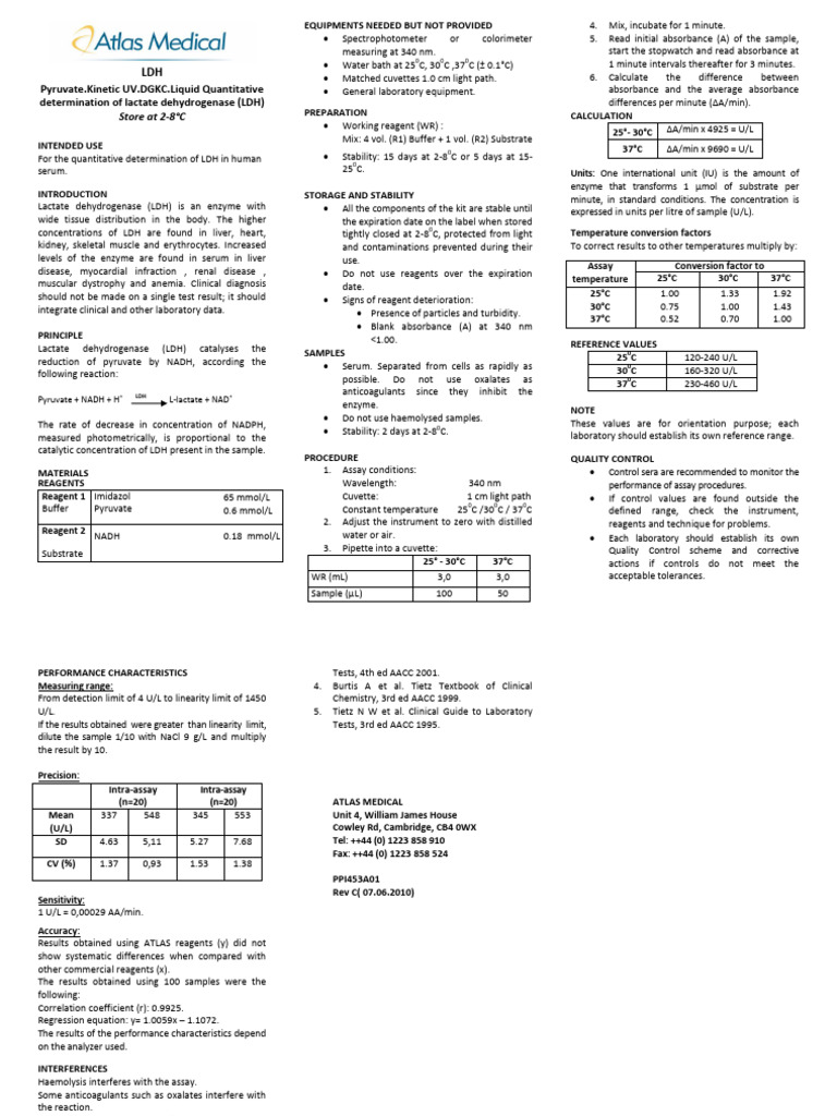 5 +LDH+Package+Insert | PDF | Lactate Dehydrogenase