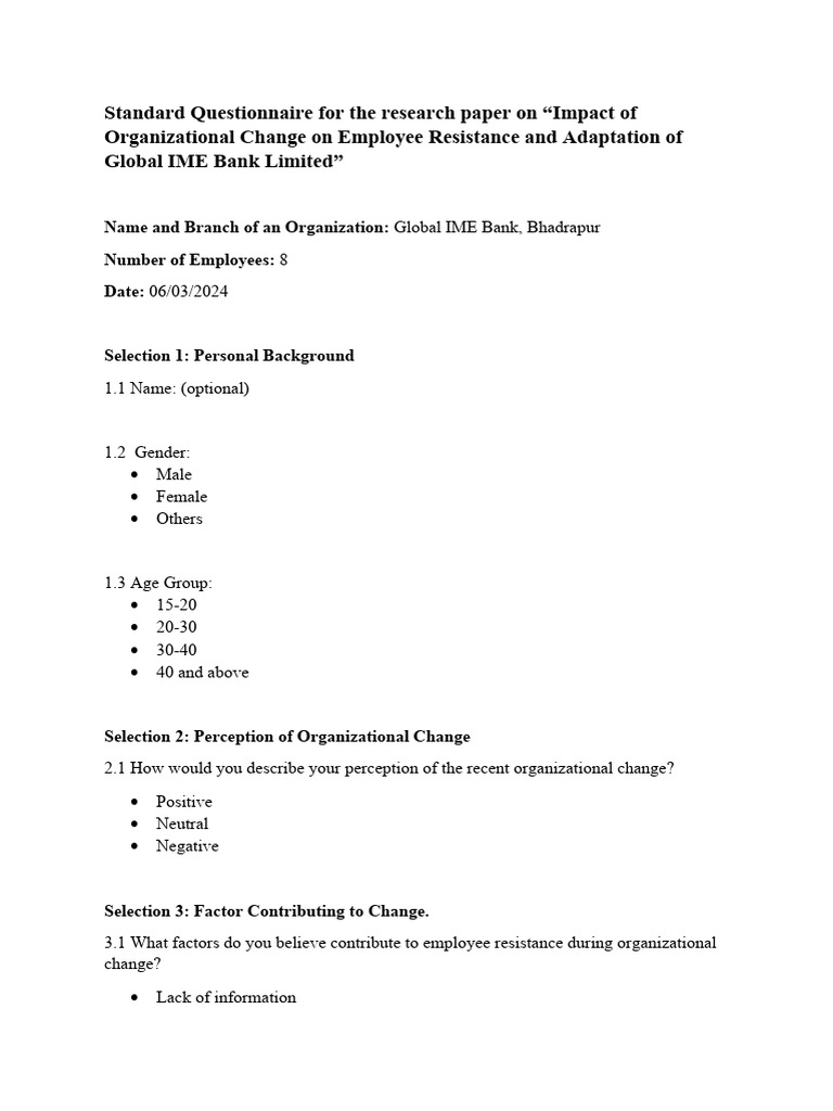 Employee Adaptation at Global IME Bank | PDF | Psychology | Social ...