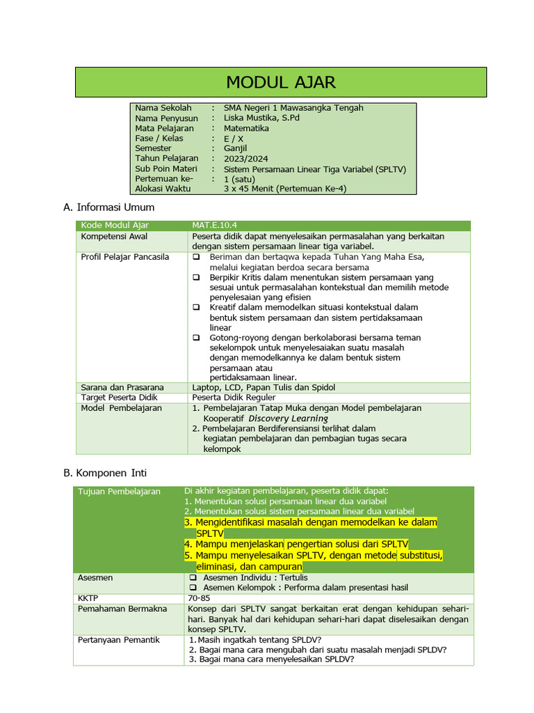 Contoh1 - Modul Ajar Matematika Kelas X (Model Discoveri Learning) | PDF