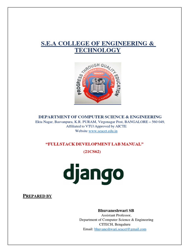 21CS62 Fullstack Django Lab Manuals - SEACET | PDF | Web Server | Internet & Web