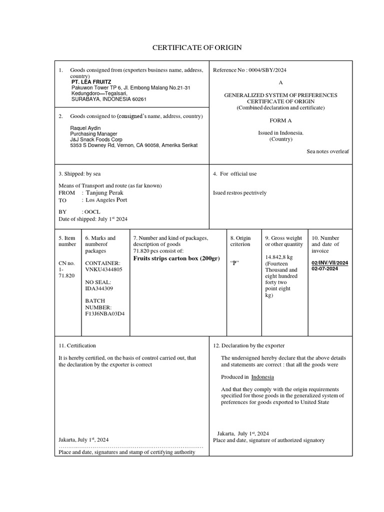 Certificate of origin 1st july | PDF | Freight Transport