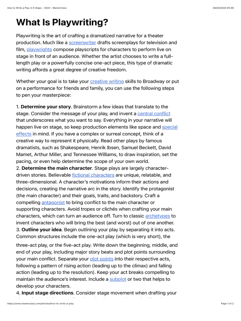 How to Write a Play in 9 Steps - 2024 - MasterClass | PDF | Playwright ...