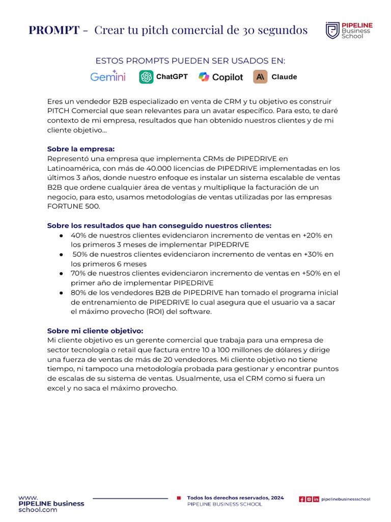 PROMPT - Crear Tu Pitch Comercial de 30 Segundos... | Descargar gratis ...
