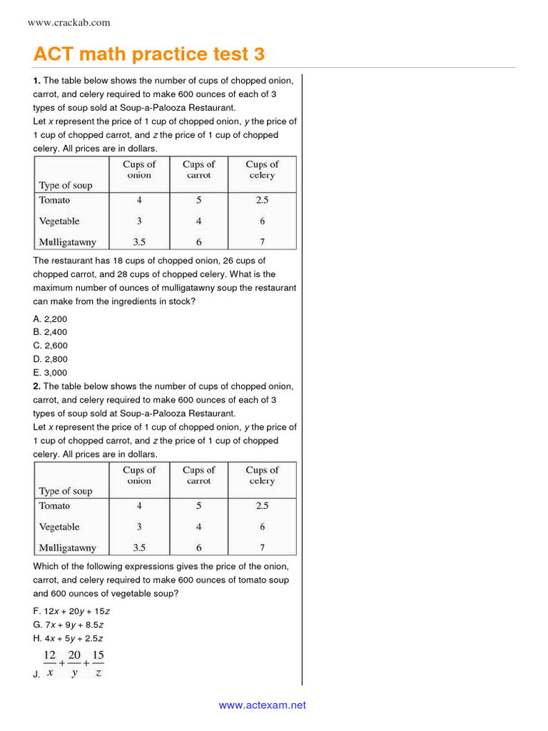 Math Test 3 | PDF | Sat | Equations