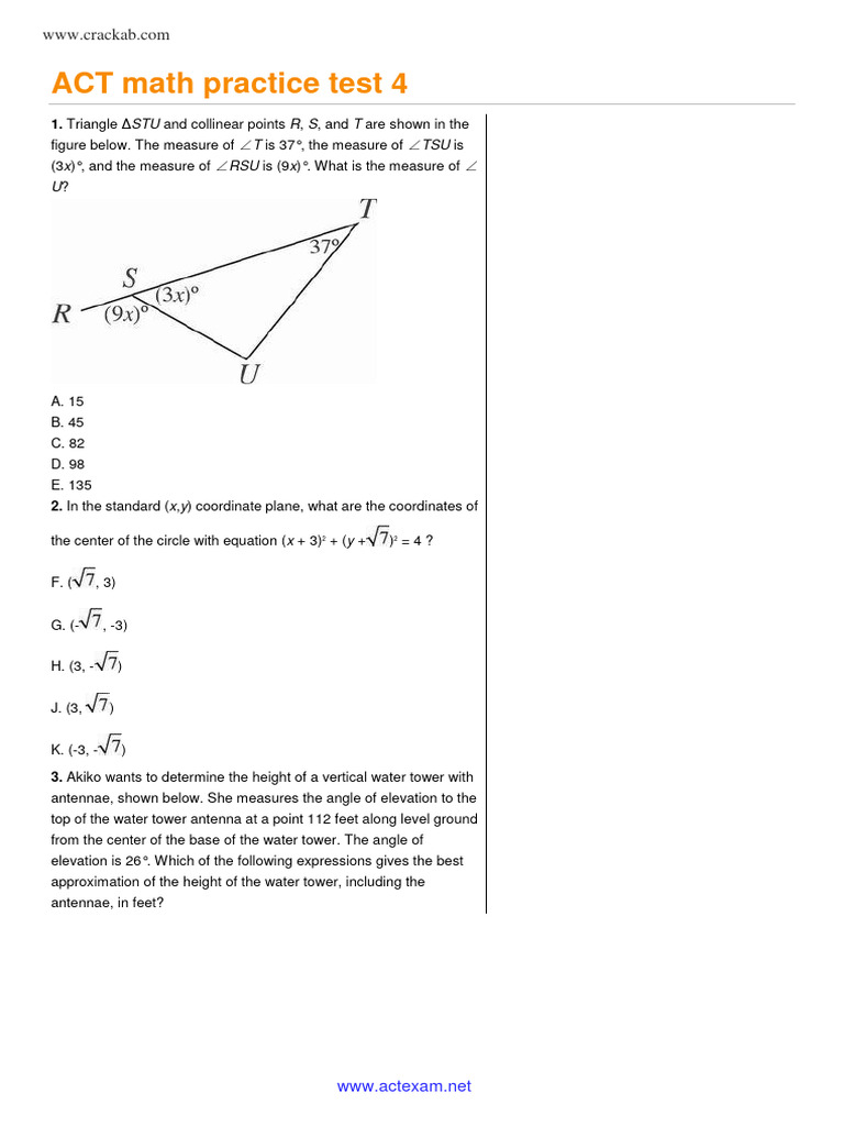Math Test 4 | PDF | Cartesian Coordinate System | Area
