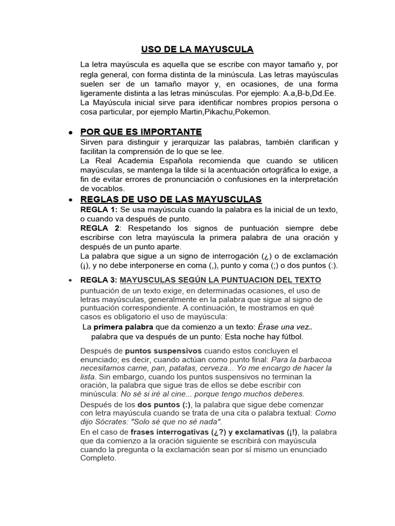 Reglas del Uso de la Mayúscula | PDF | Caso de carta | Puntuación