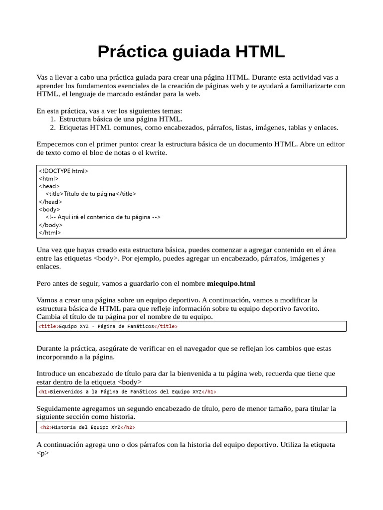 Practica Guiada 1 | PDF | HTML | Hipervínculo