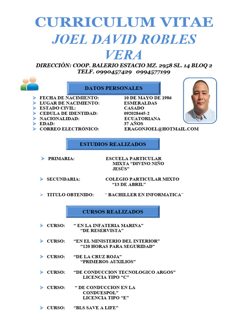 Curriculum Vitae de Joel David Robles | PDF