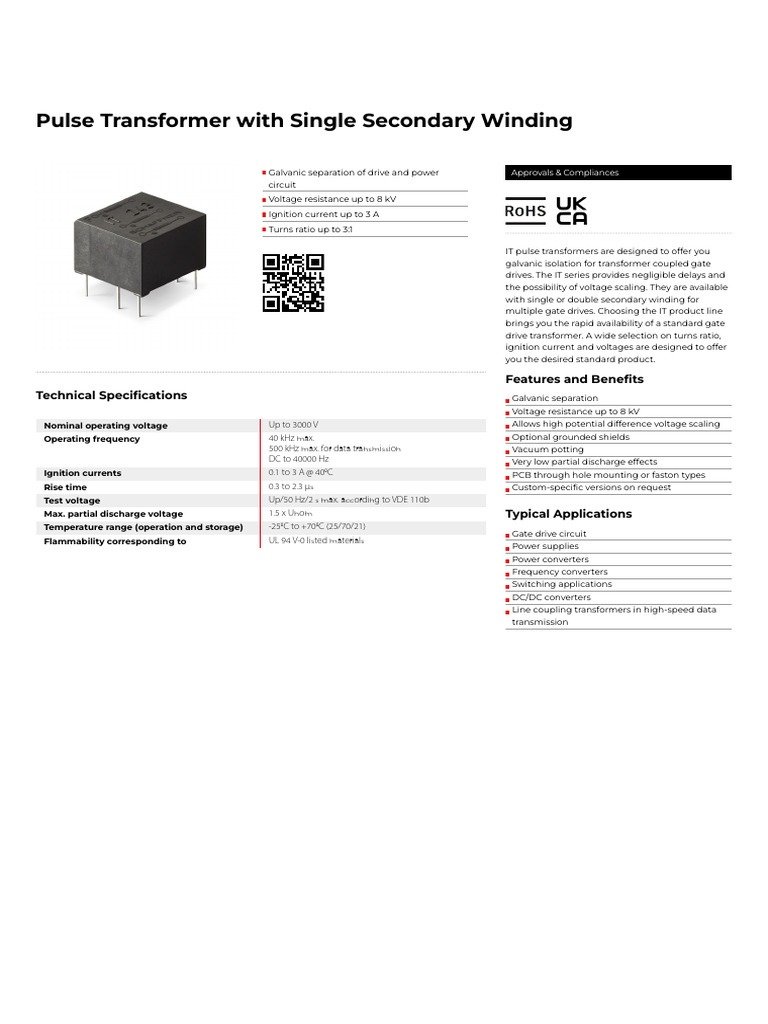 Schaffner Datasheet IT Series With Single Secondary Winding | PDF ...