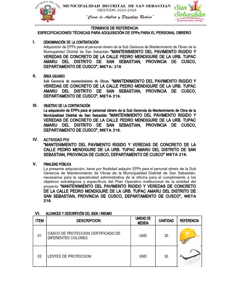 05 TDR DE EPPs PERSONAL OBRERO | Descargar gratis PDF | Corrupción política | Derecho privado