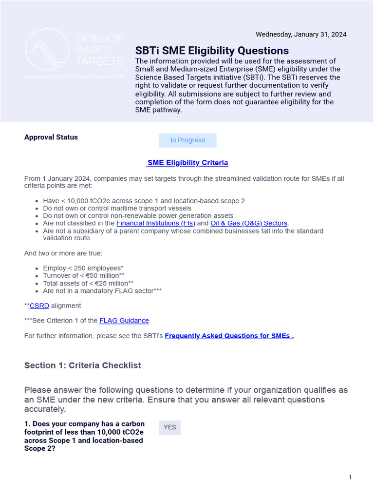 SBTi SME Eligibility Criteria Guide | PDF | Small And Medium Sized Enterprises | Business