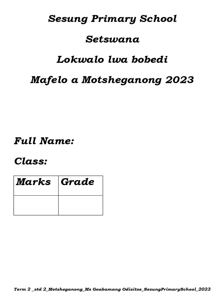 Standard 2 Setswana Term 2 Assessment | PDF | Languages Of Africa ...
