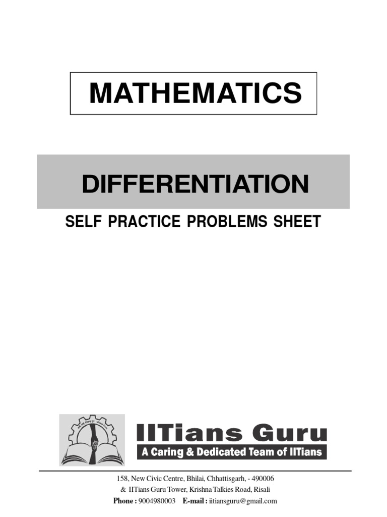Differentiation Practice Problems Sheet | PDF | Subtraction | Algebra