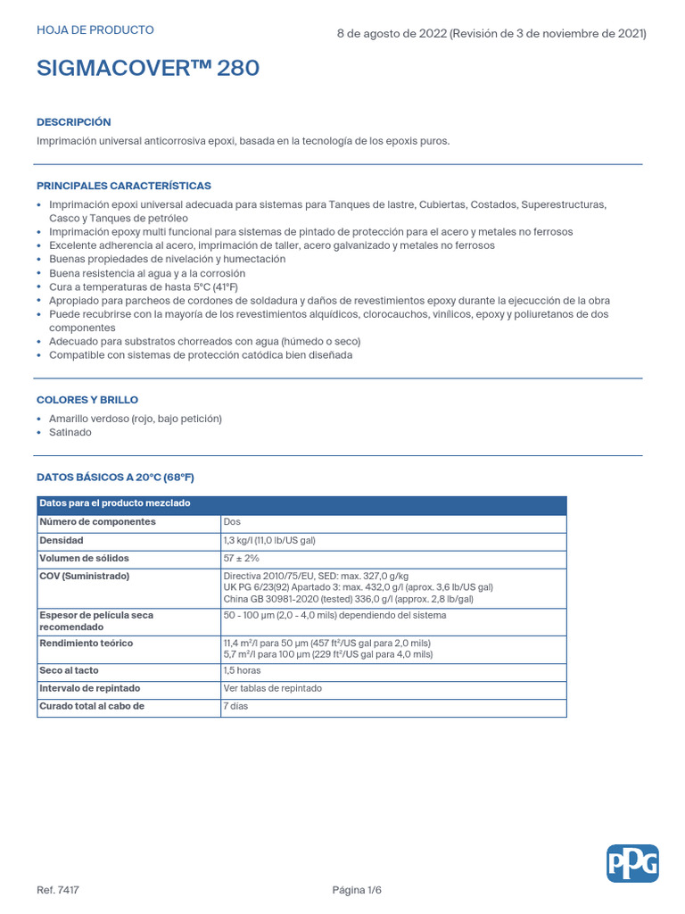 Sigmacover 280 | PDF | Epoxy | Hormigón