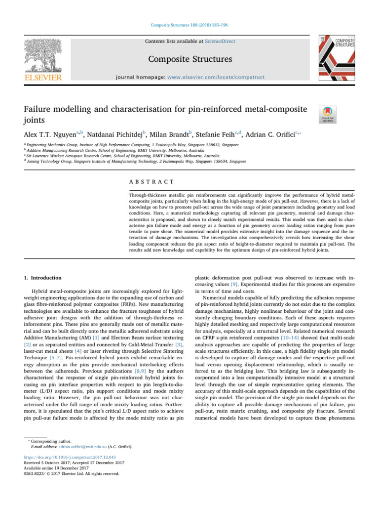 Failure Modelling and Characterisation For Pin-Reinforced Metal ...