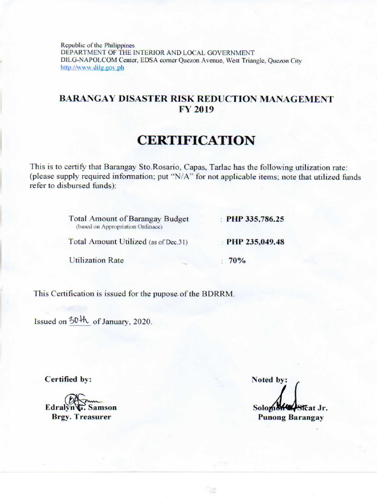 Certifcication BDRRM | PDF