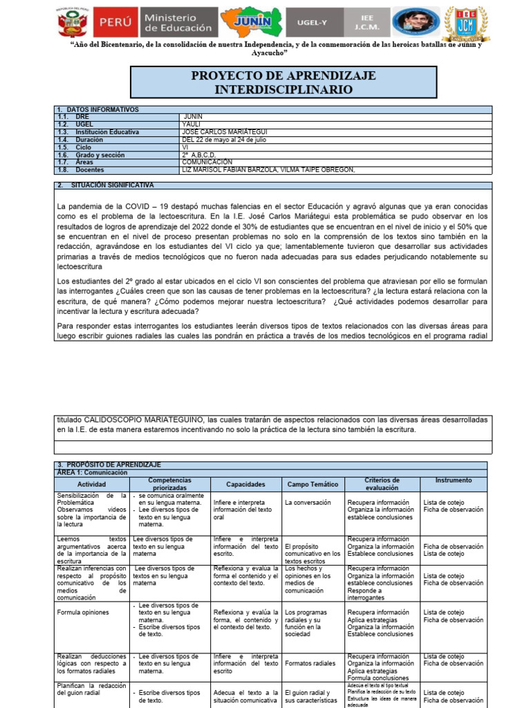 Proyecto 2º Bimestre Comunicacion | PDF | Dios | Evaluación