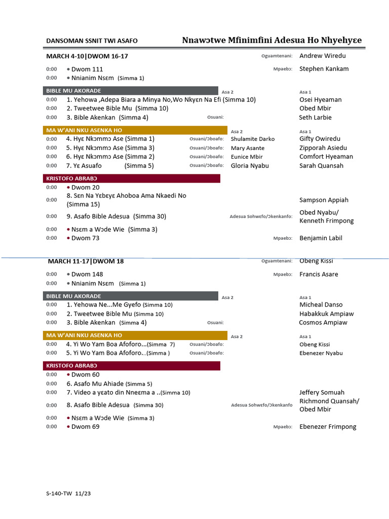 Dansoman SSNIT TWI Asafo Schedule | PDF