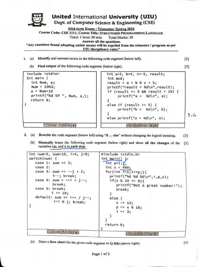 CSE1111 Mid 241 | PDF | Control Flow | Software Engineering