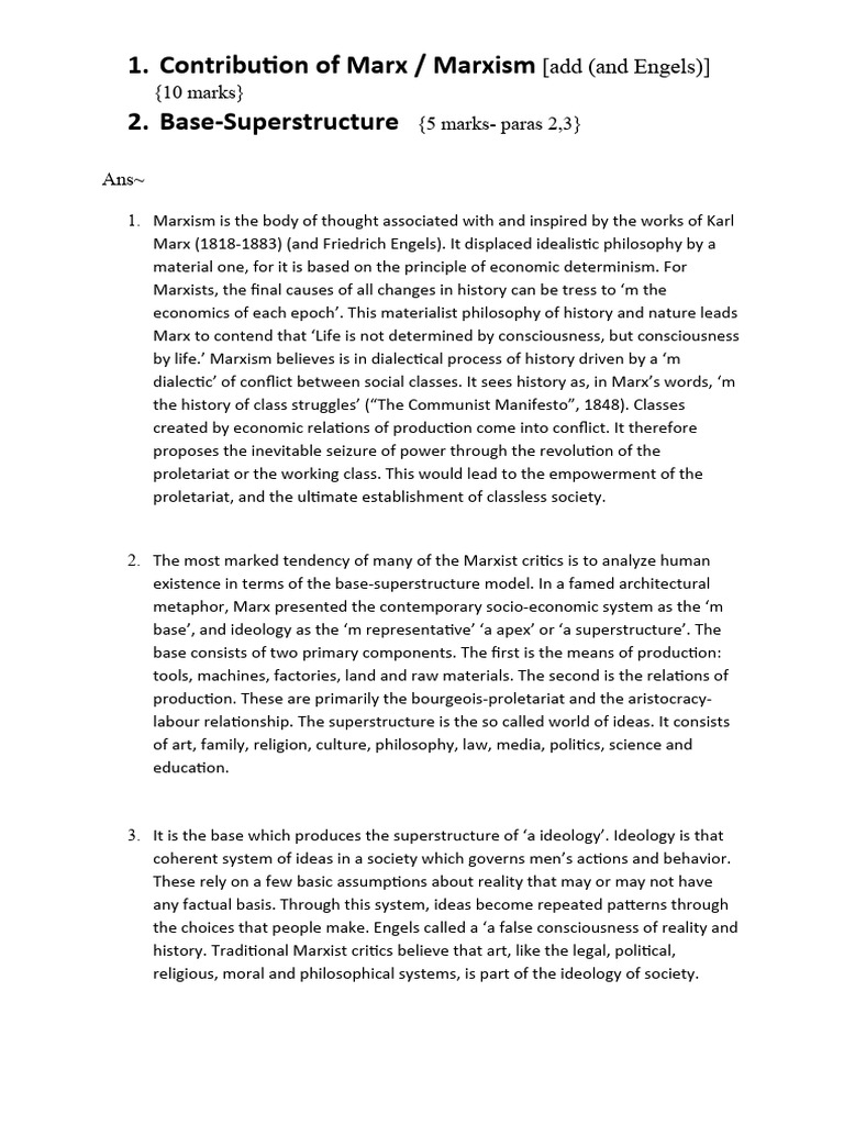 Contribution of Marx or Marxism or Base Superstructure | PDF | Dialectic | Marxism