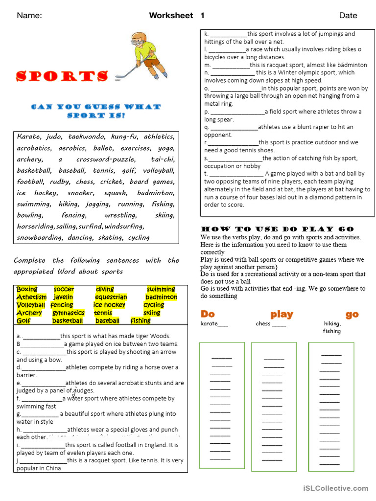 Worksheet 1 Sport With Key | Download Free PDF | Sports | Olympic Sports