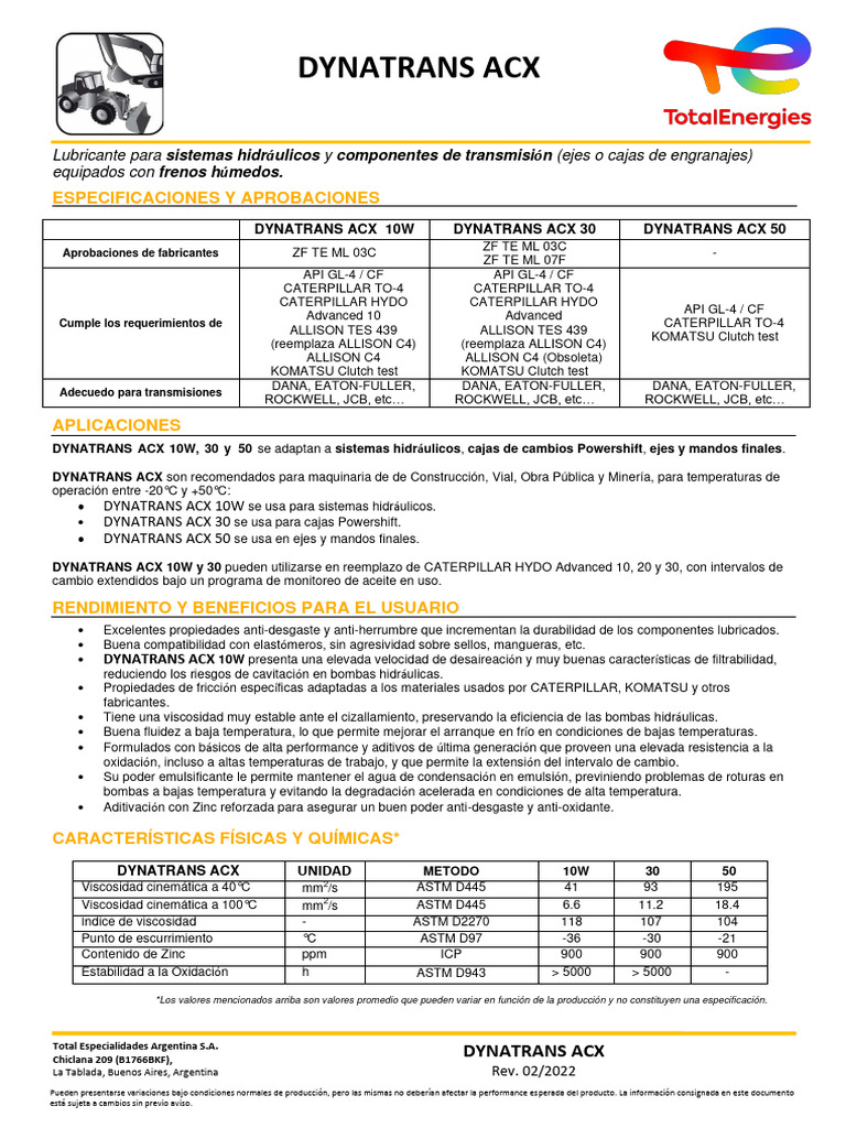 TOTAL DYNATRANS ACX SERIES TDS PDS | PDF | Ingeniería mecánica