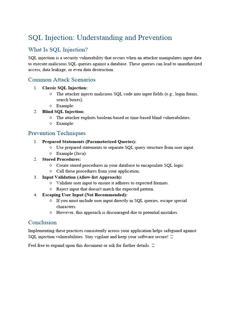 SQL Injection: Understanding and Prevention | PDF | Computers