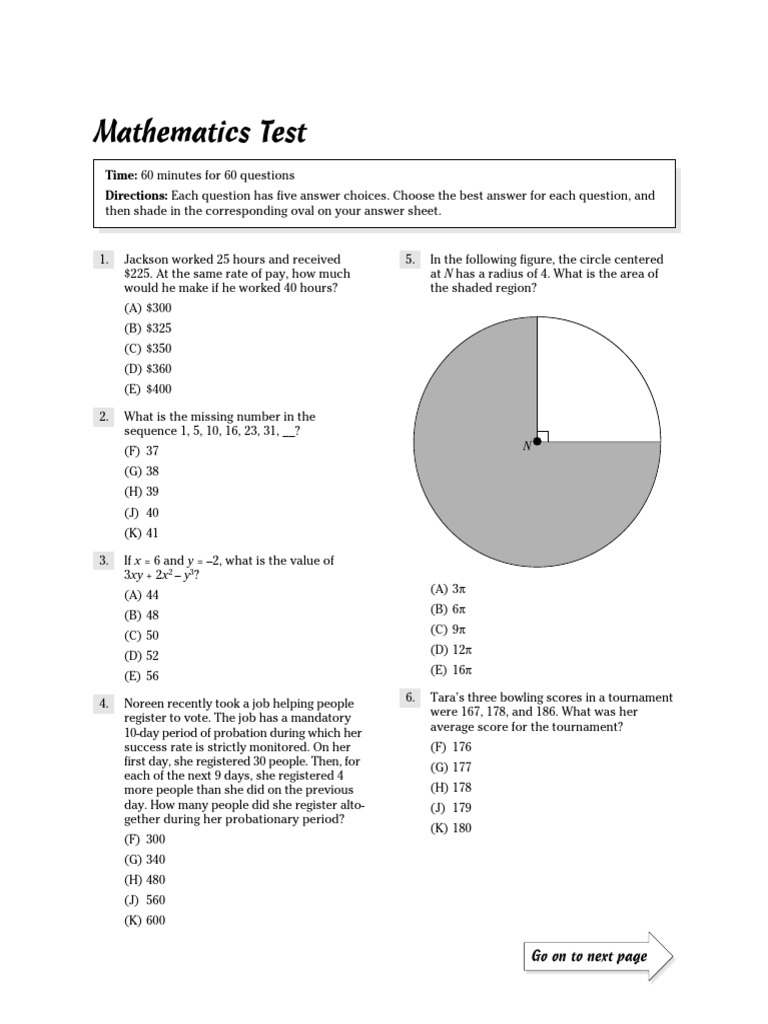 Act Math Test 2 | PDF | Area | Sat
