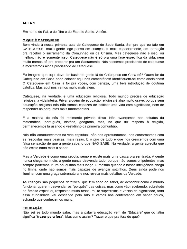 Aula 1 - O Que É Catequese - PDF | PDF | Deus | Amor