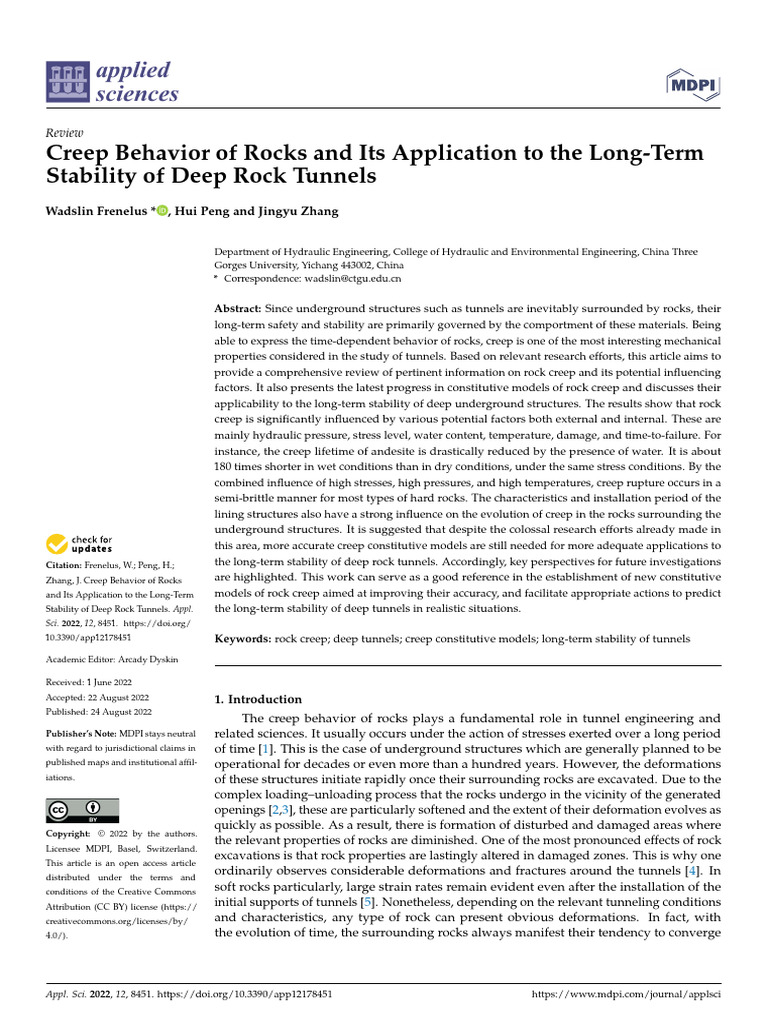 Creep Behavior of Rocks and Its Application To The Long-Term Stability ...