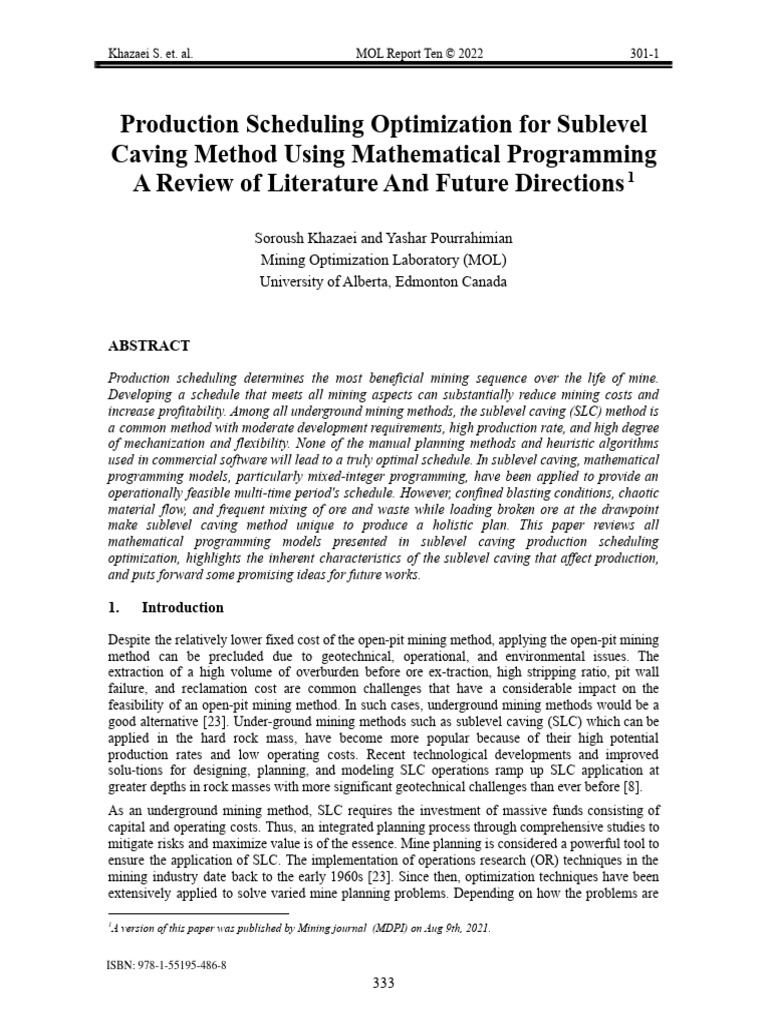 Production Scheduling Optimization For Sublevel Caving Method Using Mathematical Programming A ...