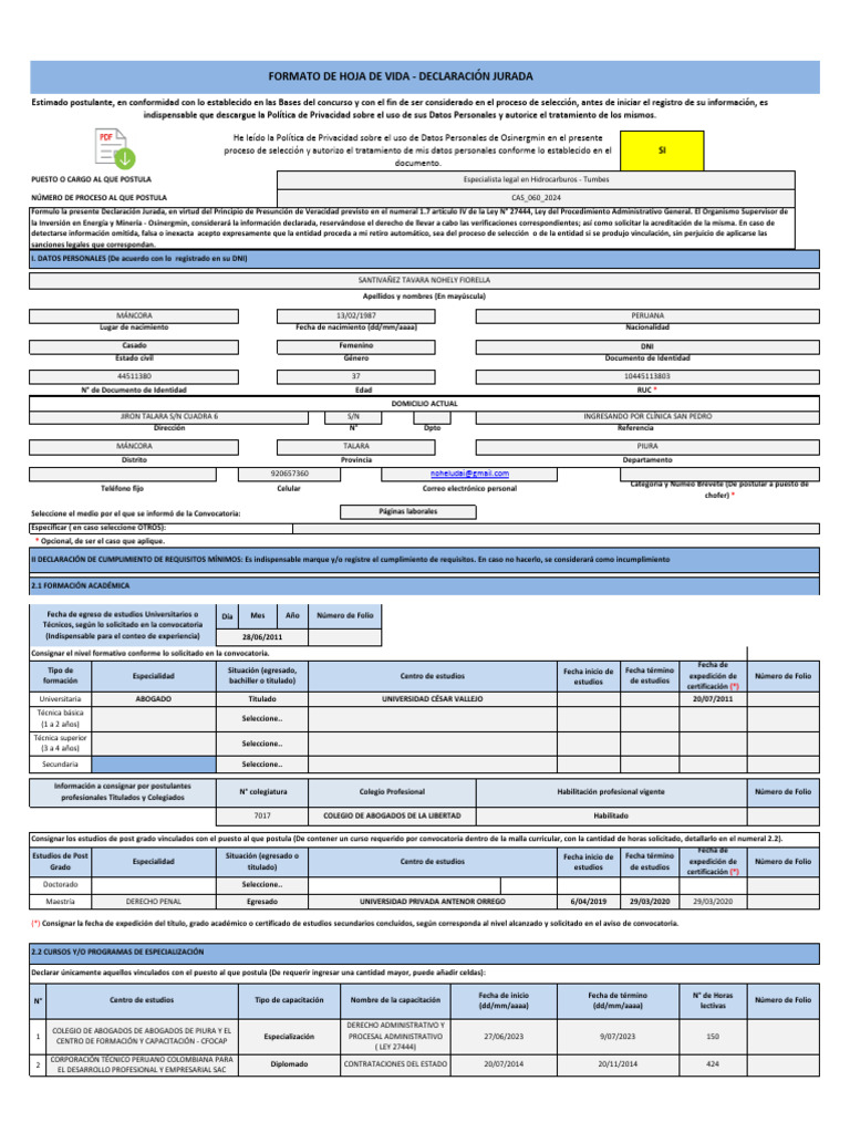 Formato Hoja de Vida CAP CAS | PDF | Documento de identidad | Fiscal