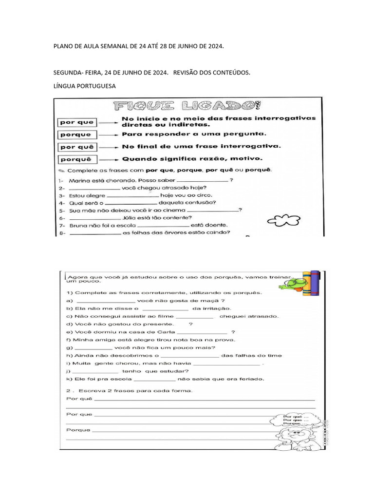 Plano de Aula Semanal de 24 Até 28 de Junho de 2024 Aderbal | PDF | Alimentos | Liberdade