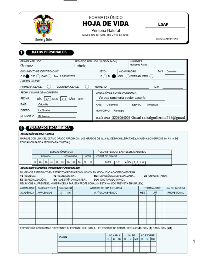 Formato-unico-de-Hoja-de-vida-DAFP-Tolima | Descargar gratis PDF | Empleo