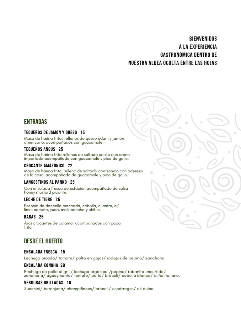 Carta Konoha Lounger Bar 2024 | PDF | ensalada | Cilantro