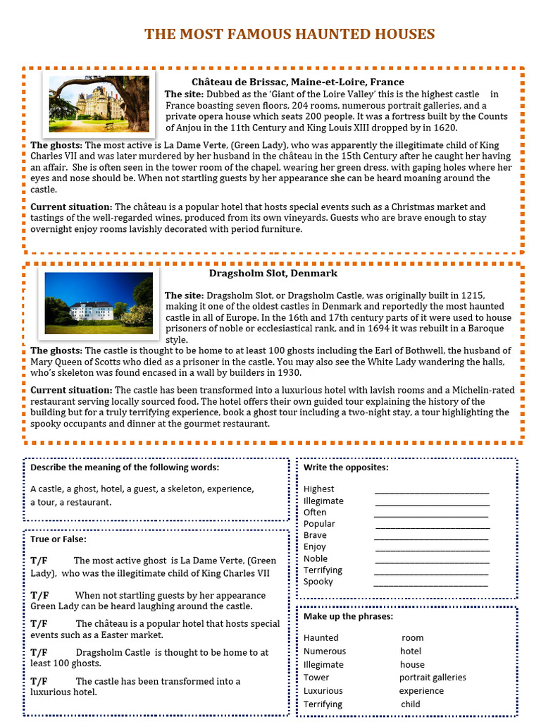 The Most Haunted House Reading Comprehension Exercises Translation ...