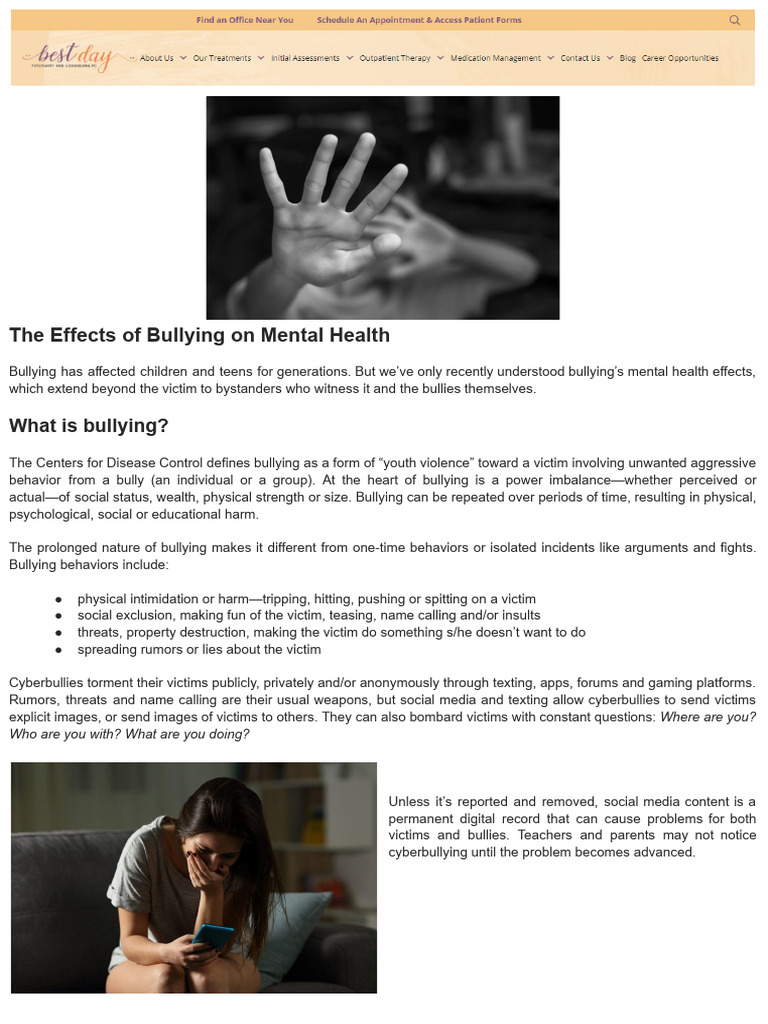 Bullying's Impact on Mental Health | PDF | Bullying | Cyberbullying