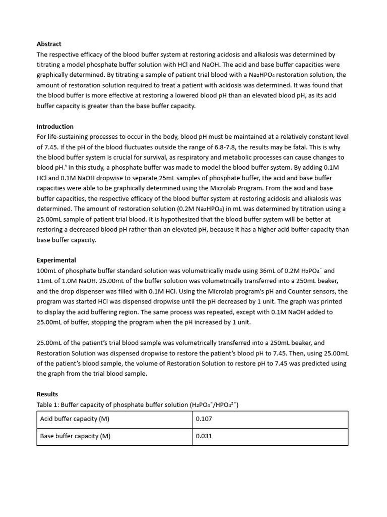 Blood Buffer Efficacy in pH Restoration | PDF | Buffer Solution | Ph