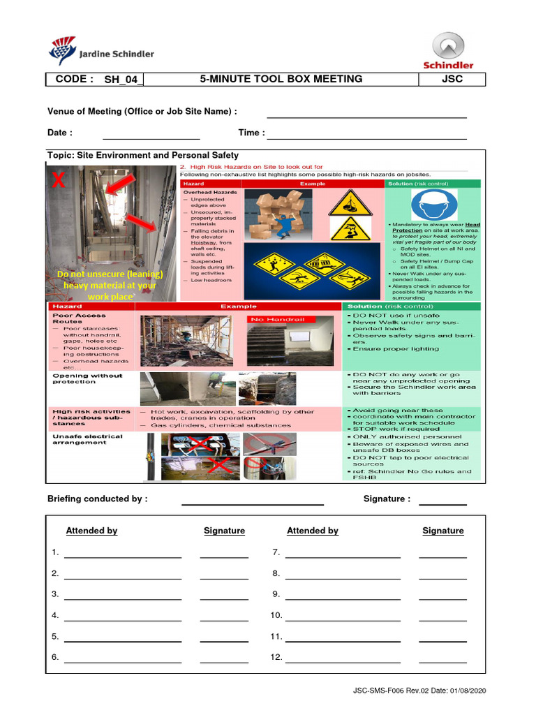 4-Toolbox Talk - Site Environment and Personal Safety | PDF