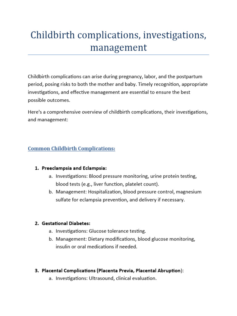 Childbirth Complications | PDF | Childbirth | Caesarean Section