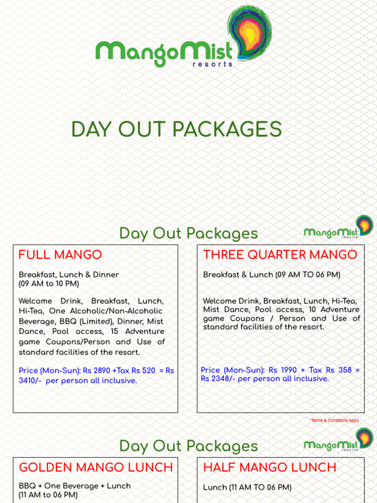 Day Out Packages | PDF | Drink | Lunch