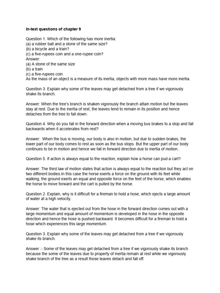 In-Text Questions of Chapter 9 | PDF | Force | Momentum